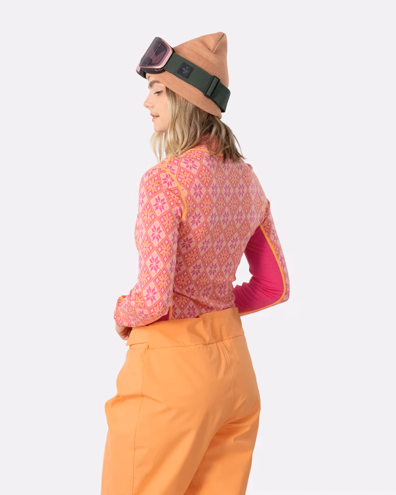 Rose Half Zip Base Layer Top - 100% Merino Wool - Berry Pink