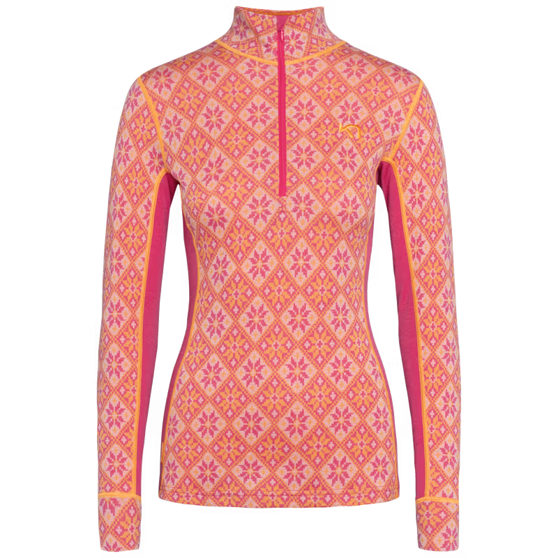 Rose Half Zip Base Layer Top - 100% Merino Wool - Berry Pink